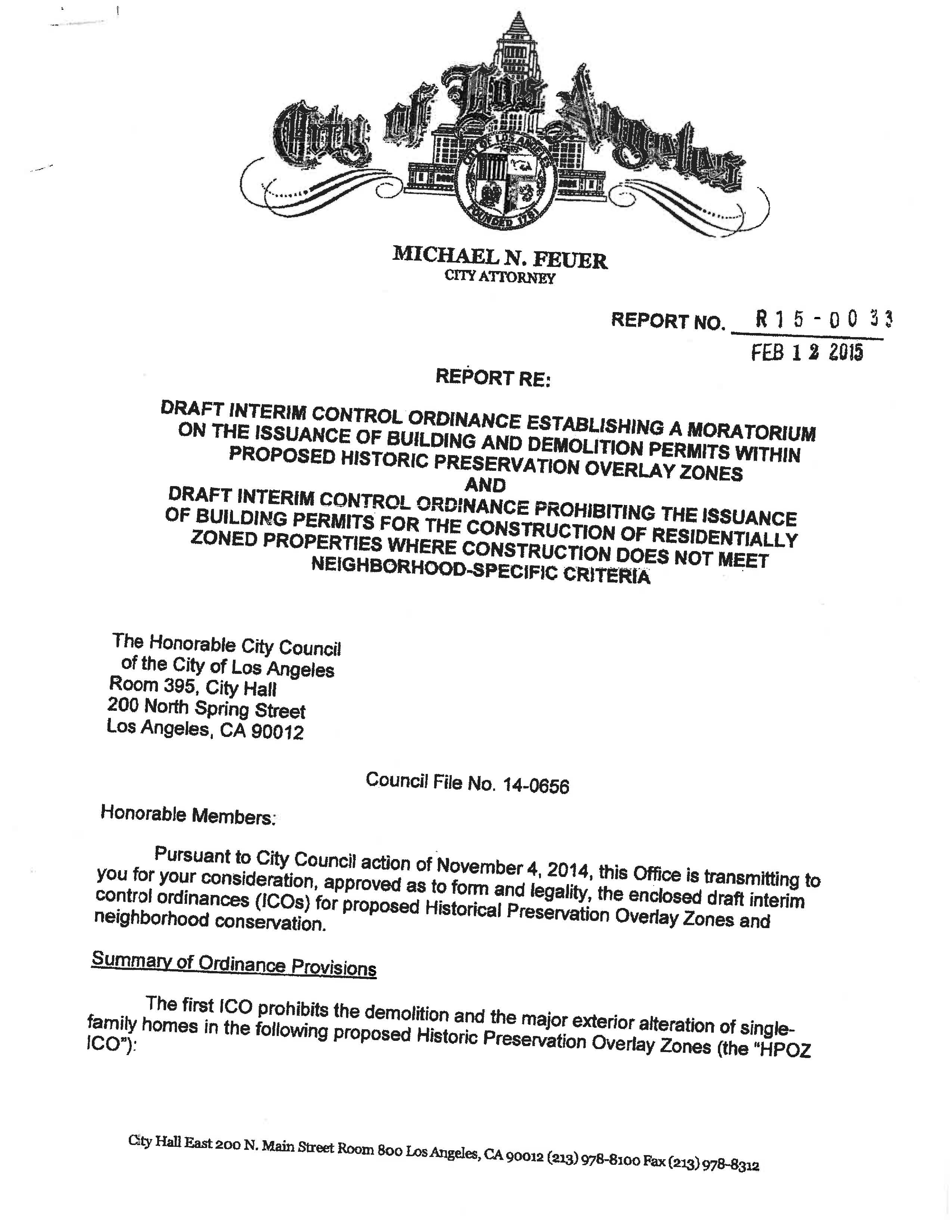 Interim Control Ordinance 2015 • Loveland Carr Group | 323-460-7606